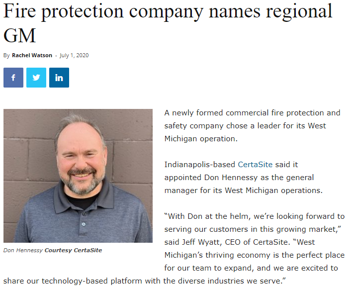 Don Hennessey Named CertaSite's West Michigan General Manager